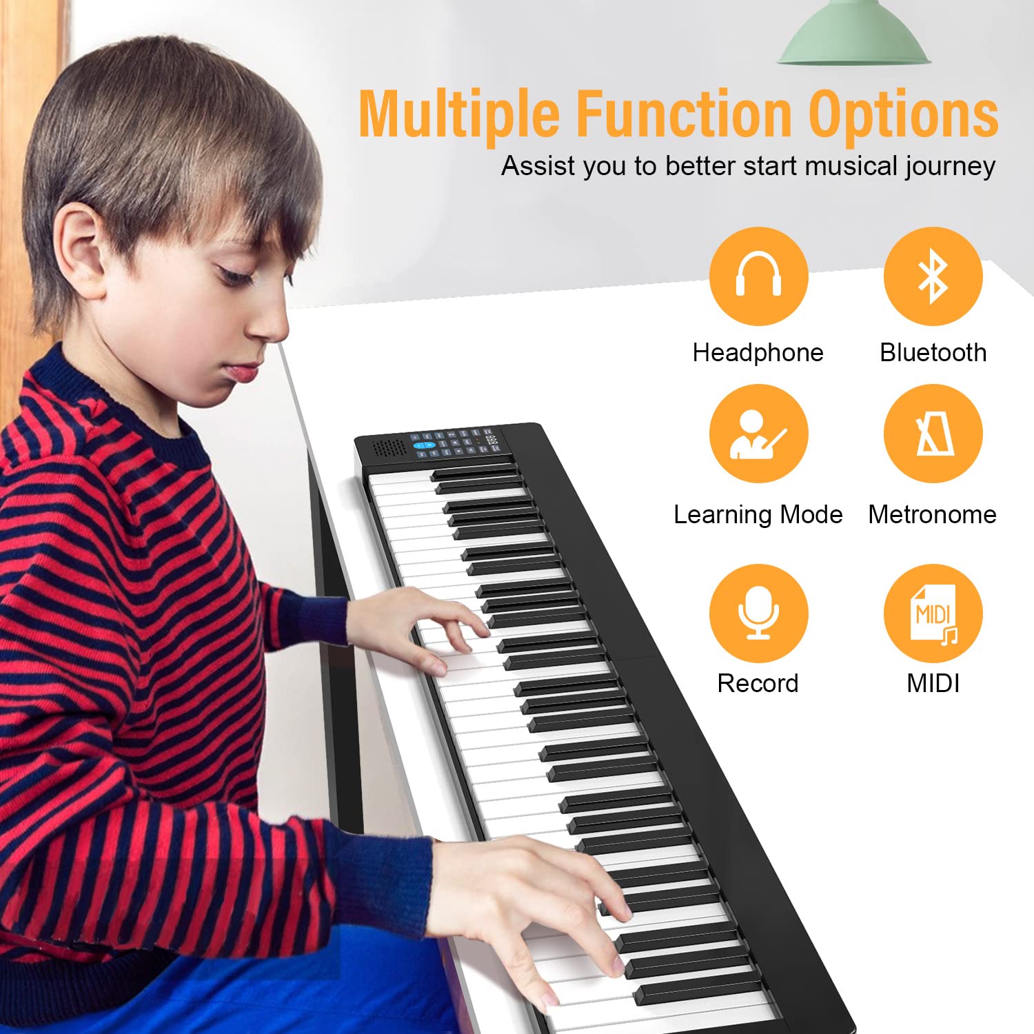 KONIX 61 Key Folding Piano Keyboard, Portable Touch Sensitive Foldable Keyboard Piano for Beginners Kids with MIDI, Speakers and Piano Bag
