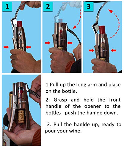 Manual Wine Opener Quality Vertical Lever Corkscrew Wine Bottle Opener with Foil Cutter easy to use lever corkscrew (BRONZE)