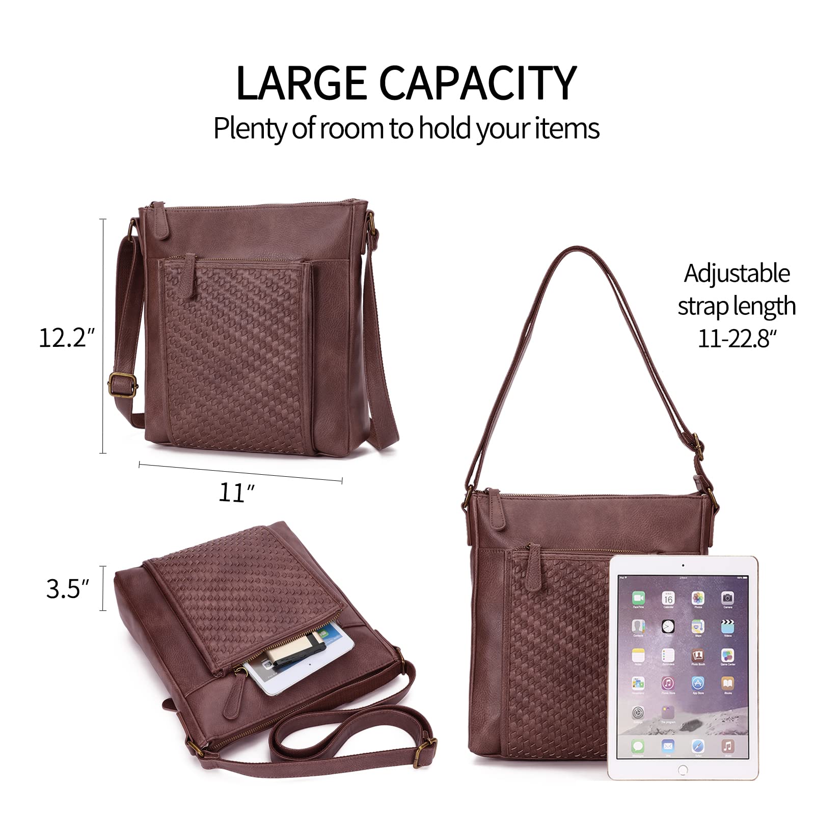 KL928 Crossbody Bag Purses for Women, Medium Size Handbags Shoulder Bag with Adjustable Strap, Soft PU Leather Women's Shoulder Travel Bag Dark Brown