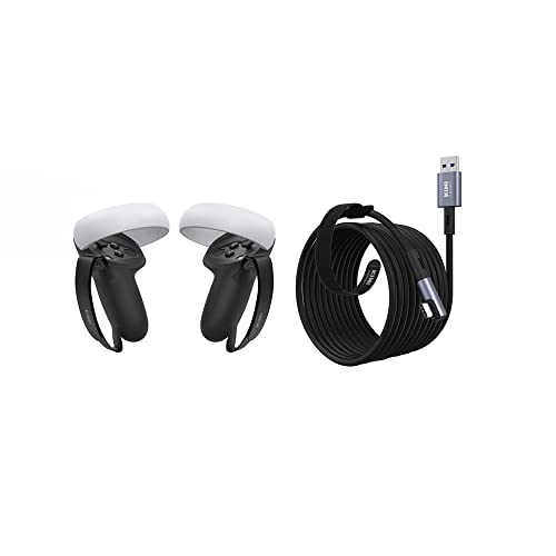 KIWI design Controller Grip Cover Accessories and Link Cable Accessories Compatible with Quest 2 (16FT Black)