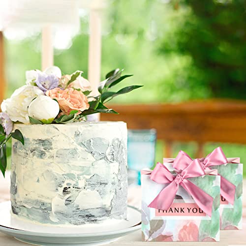 Pink Thank You Bags with Pink Bow Ribbon, Small Candy Goodie Gift Bags Treat Boxes for Wedding Bridal Baby Shower Business Party Supplies, 4.53 x 1.77 x 3.94 Inches (24 Pcs)