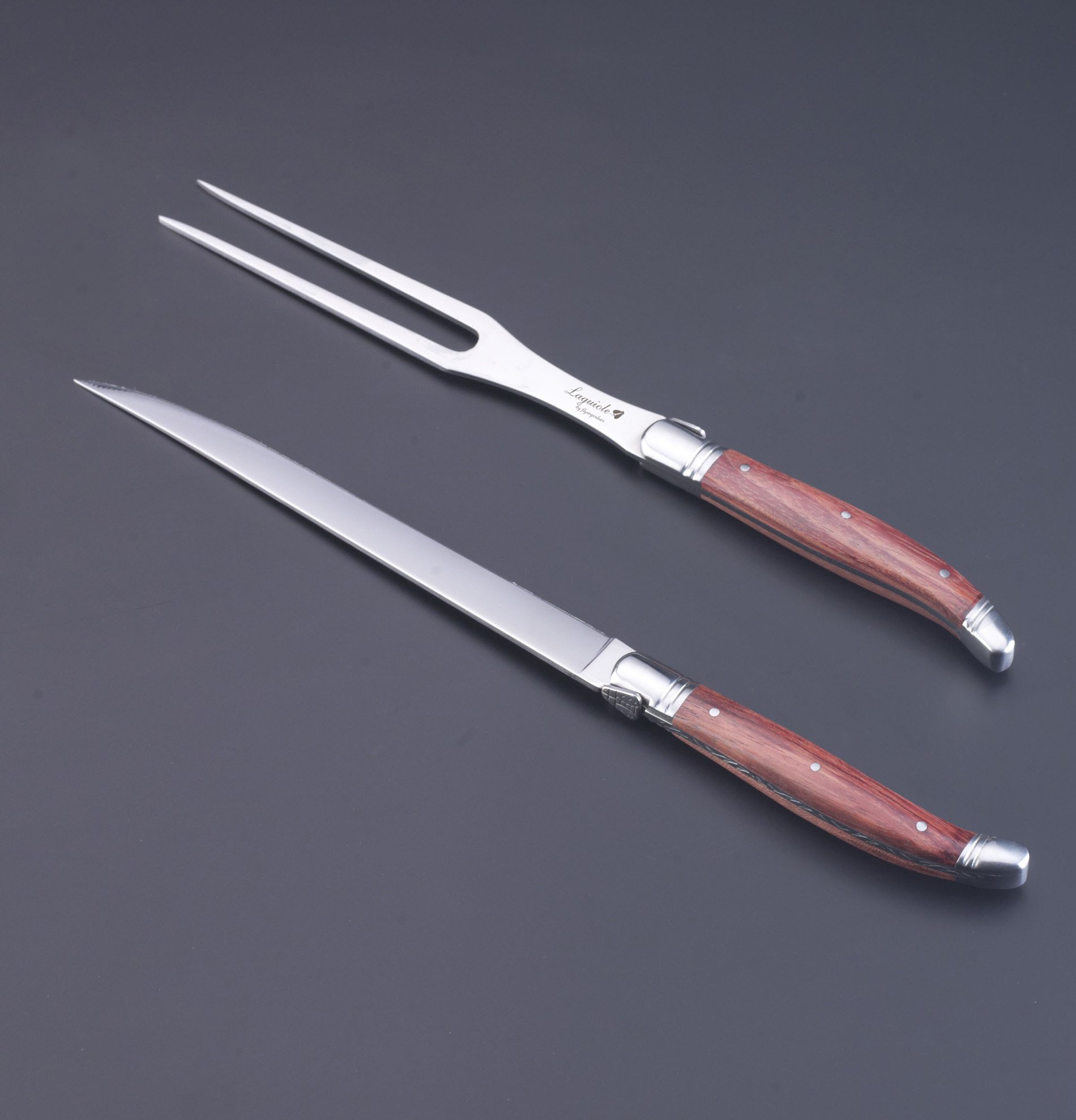 LAGUIOLE BY FLYINGCOLORS Steak Knife & Fork Set. Stainless Steel Carving Knife Set, Wooden Gift Box, 2 Pieces