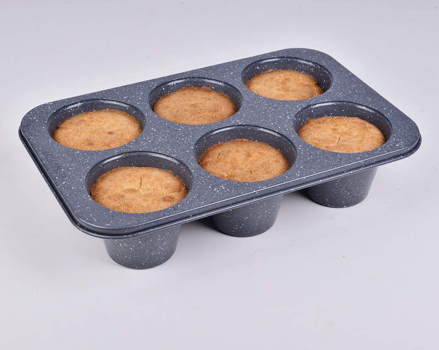 Monfish Jumbo Muffin Pan 6 Cup Carbon Steel Gray Stone non Stick Coating Muffin Tin 3.5diax3inch cup