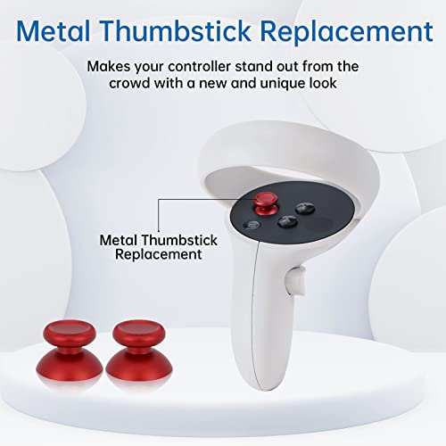 VRbrother 2Pcs Replacement Rocker Metal Analog Joystick Thumbstick Mushroom Caps Repair for Meta oculus quest 2 (red)