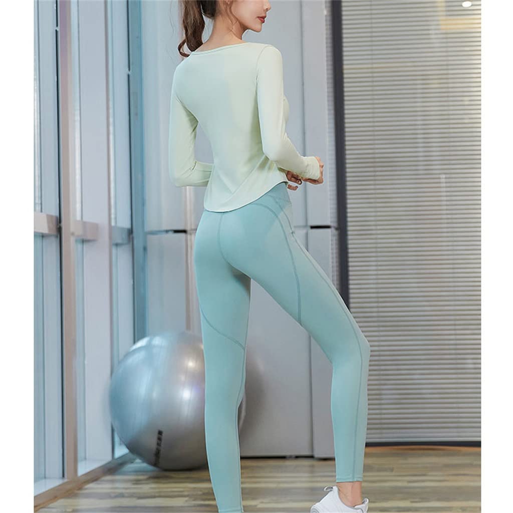 JYDBRT Women's Yoga Wear Set Pilates Long-Sleeved Tops Peach Buttocks Tight Pants Spring and Autumn Models (Color : D, Size : Large)