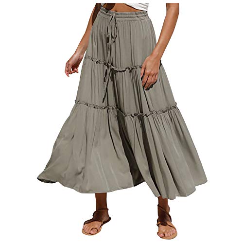 Long Plaid Skirt for Women Plus Size Vacation Color Pleated Solid Women's Irregular Casual Half Length Fashion Army Green