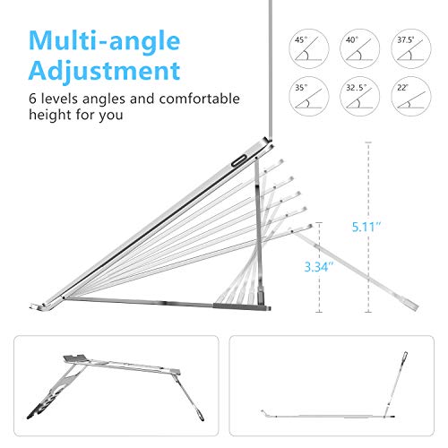 ivoler 2 in 1 Laptop Riser Stand, 6 Angles, 3 Folding Modes,Portable Ergonomic Angled Laptop Aluminum Stand Adjustable Height Laptop Holder with Slide-Proof Silicone for Laptop 10''~15.6'' (Silver)