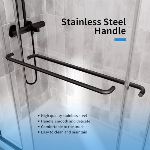 Shower Door,Royal Guard 44-48" W x 70" H Semi-Frameless Double Sliding Glass Shower Door with 1/4'' (6mm) Clear SGCC Tempered Glass,Bypass Shower Enclosure,Matte Black