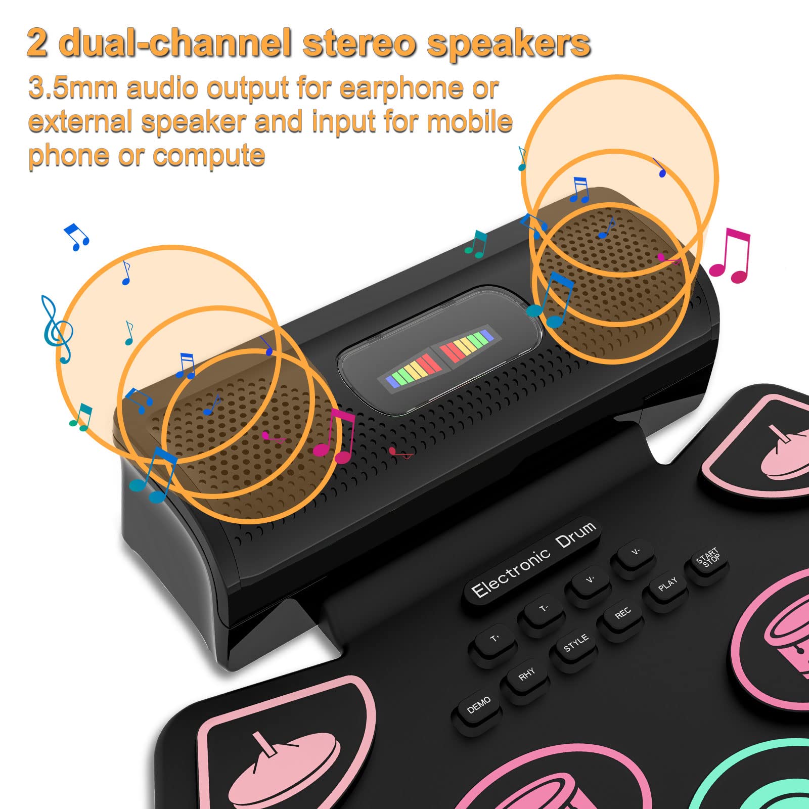 Lamir Electronic Drum set for Kids 9 Drum Pads withRoll Up Drum Kit with Dynamic LED Display and Built-in Speakers MIDI Recording for Festive Birthday Gifts for Kids and Drum Beginners