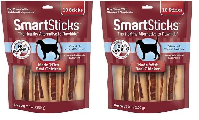 SmartBones SmartSticks, Treat Your Dog to a Rawhide-Free Chew Made with Real Chicken and Vegetables,10 Sticks (Pack of 2)