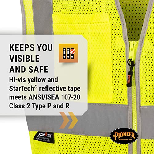 Pioneer Safety Vest for Men β Hi Vis Reflective Mesh Neon with 8 Pockets, Zipper Closure for Construction, Traffic, Security Work β Orange, Yellow/Green, V1025260U