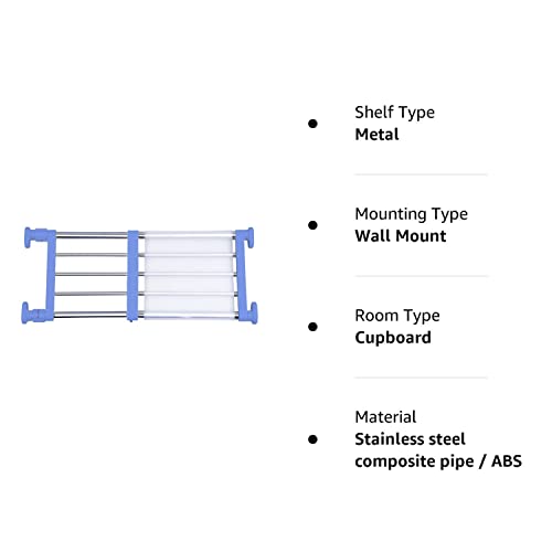 Hershii 1 shelves Closet Tension Shelf & Rod Expandable Metal Storage Rack Adjustable Organizer DIY Divider Separator for Cabinet Wardrobe Cupboard Kitchen Bathroom - Blue