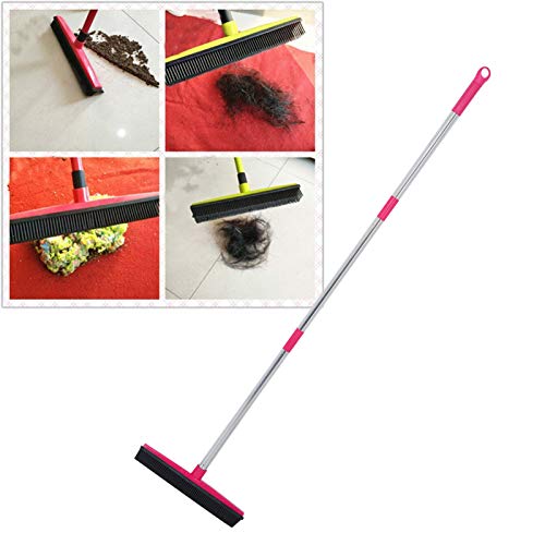 Telescopic Floor Broom for Pet Hair Adjustable Length Effective Cleaning Sweeper Tool Home Dust Removal Helper (Pink)