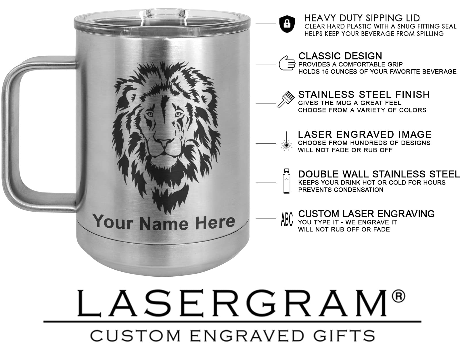 LaserGram 15oz Vacuum Insulated Coffee Mug, FNP Family Nurse Practitioner, Personalized Engraving Included (Stainless Steel)