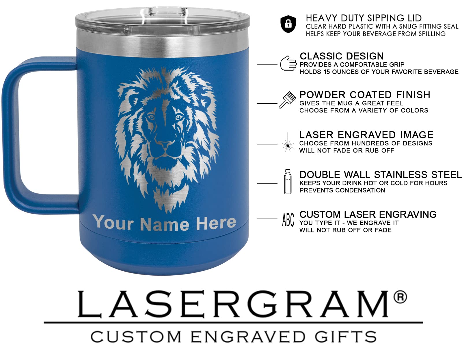 LaserGram 15oz Vacuum Insulated Coffee Mug, Flag of El Salvador, Personalized Engraving Included (Dark Blue)