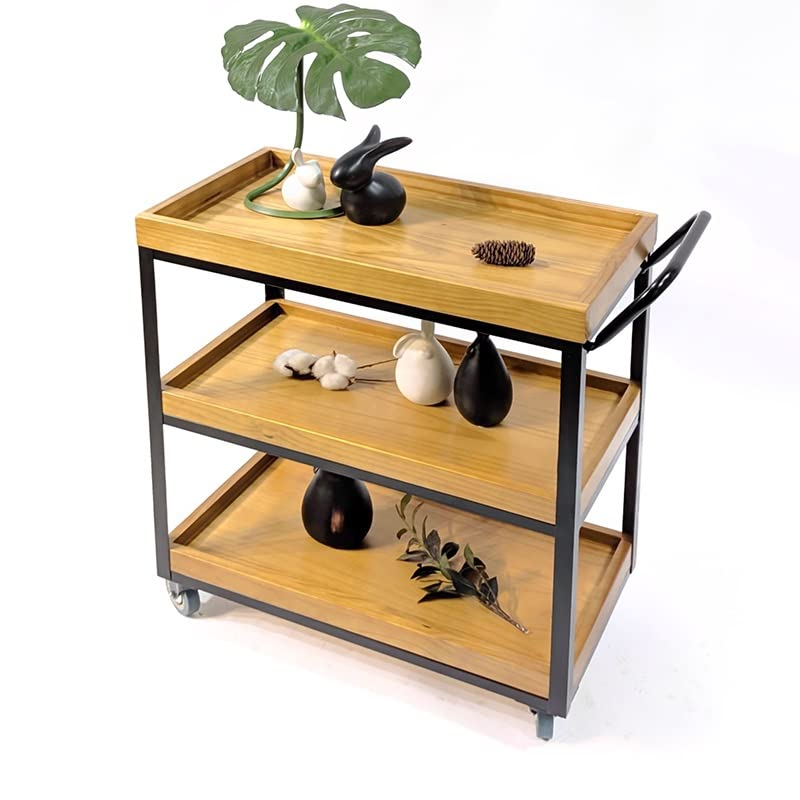 N/A Dining Car Trolley Hotel Business Restaurant Mobile Cake Delivery Car Iron Multi-Functional Hand Push Bar Cart (Color : A, Size : 80 * 40 * 75cm)
