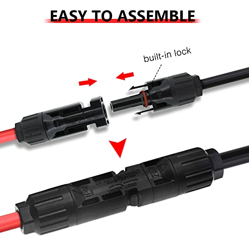 KEDAKEJI Solar Panel Extension Cable - 10 Feet 12AWG Solar Extension Cable with Female and Male Connector Solar Panel Wiring Wire Adapter (10FT Red + 10FT Black)
