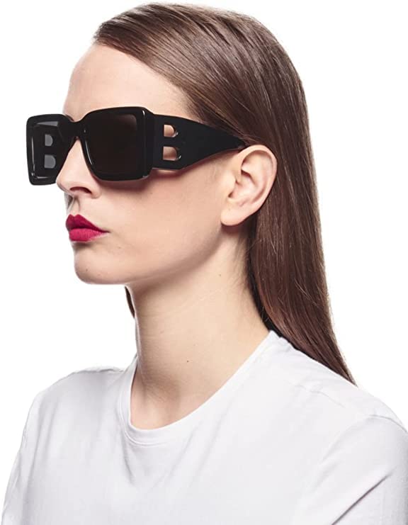 Melpomenia Trendy Oversized Square Sunglasses for Women Men Fashion Black Thick Big Frame Luxury Designer Sun Glasses (Black/Grey/Black Character)