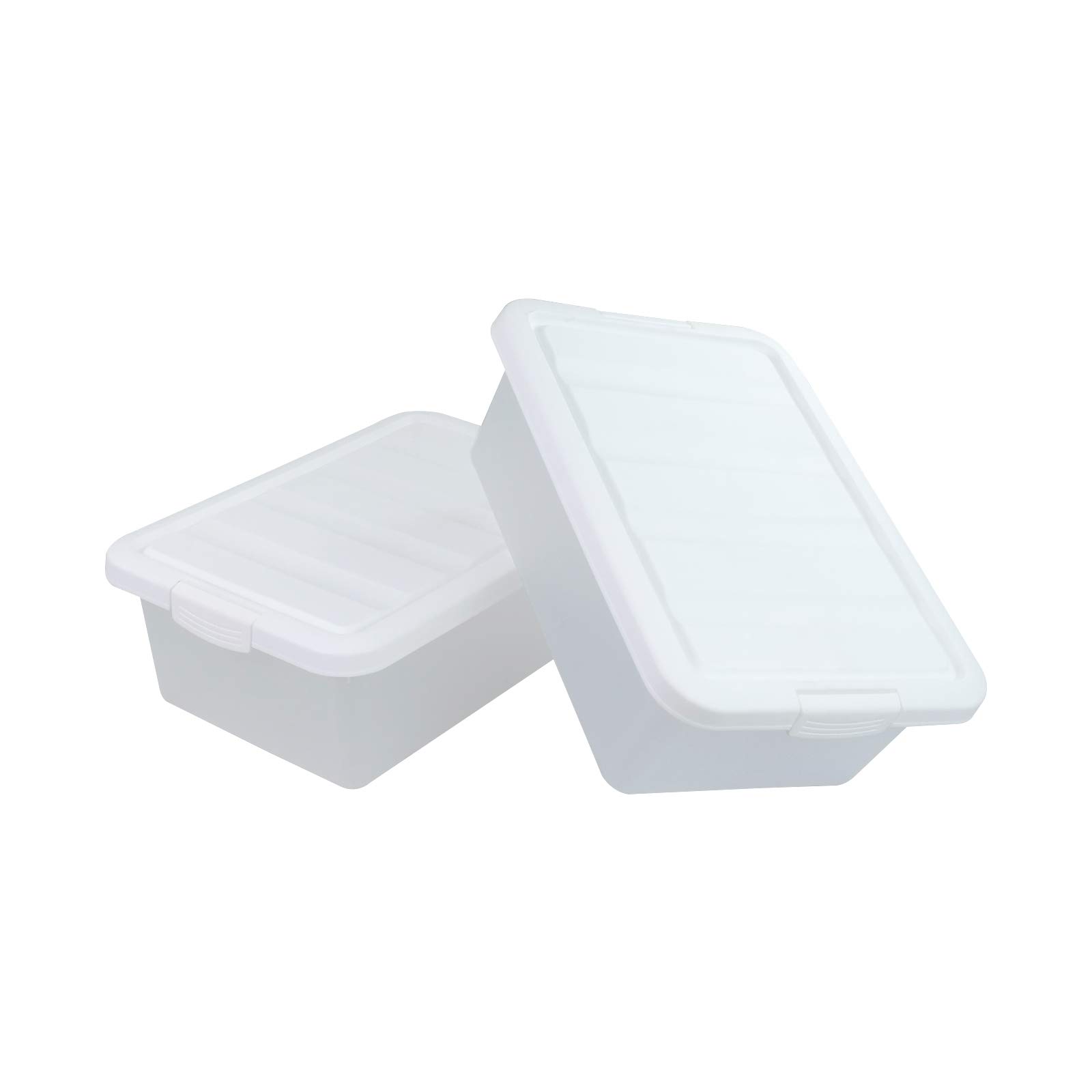 Jandson 14 Quart Clear Frosted Bin, Plastic Latching Box/Container with White Lid, Pack of 2, F