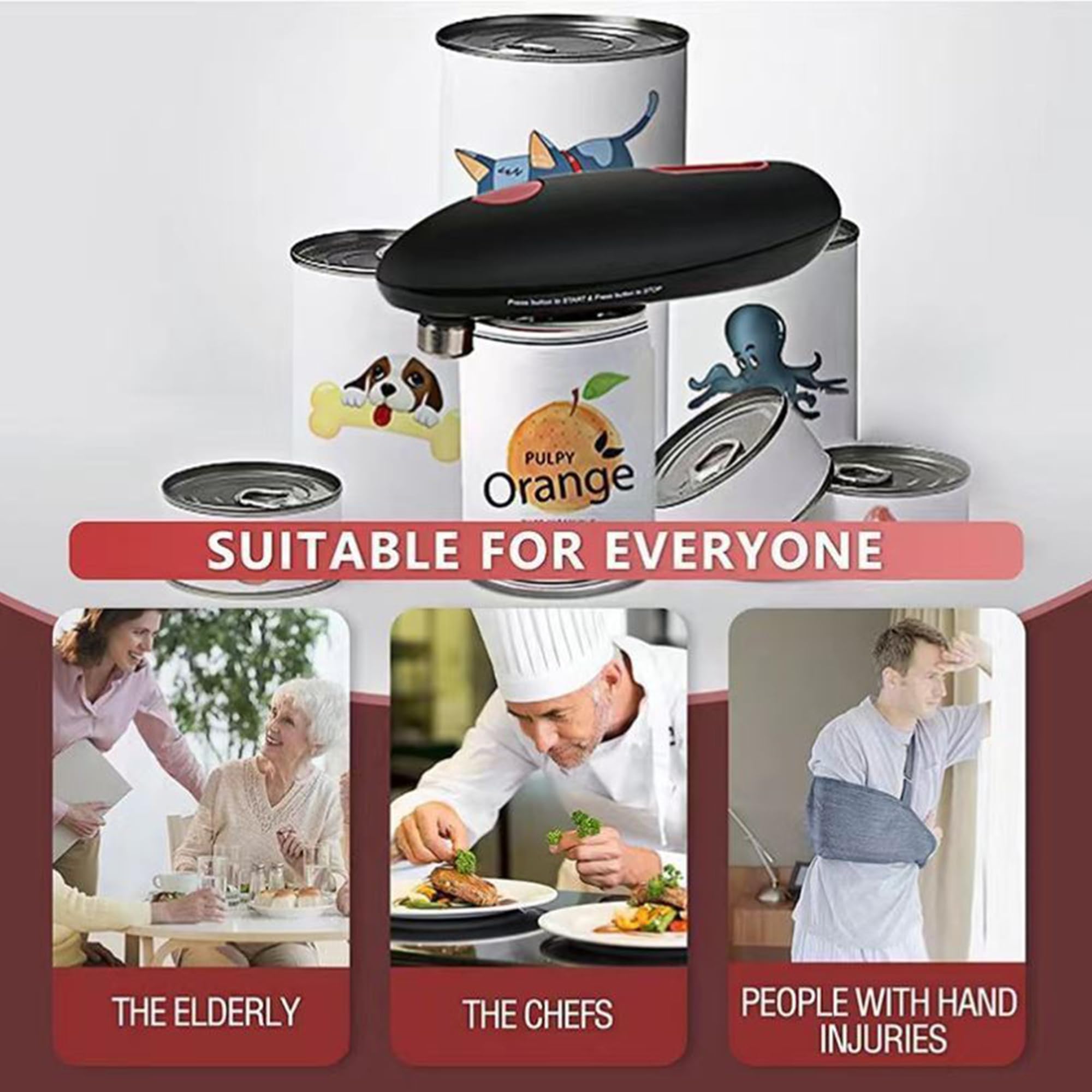 One Touch Electric Can Opener Easy Open Any Can Size with Smooth Edge, Hands Free and Battery Operated Electric Can Openers for Kitchen, Kitchen Gadget Electric Can Opener for Seniors (Black)