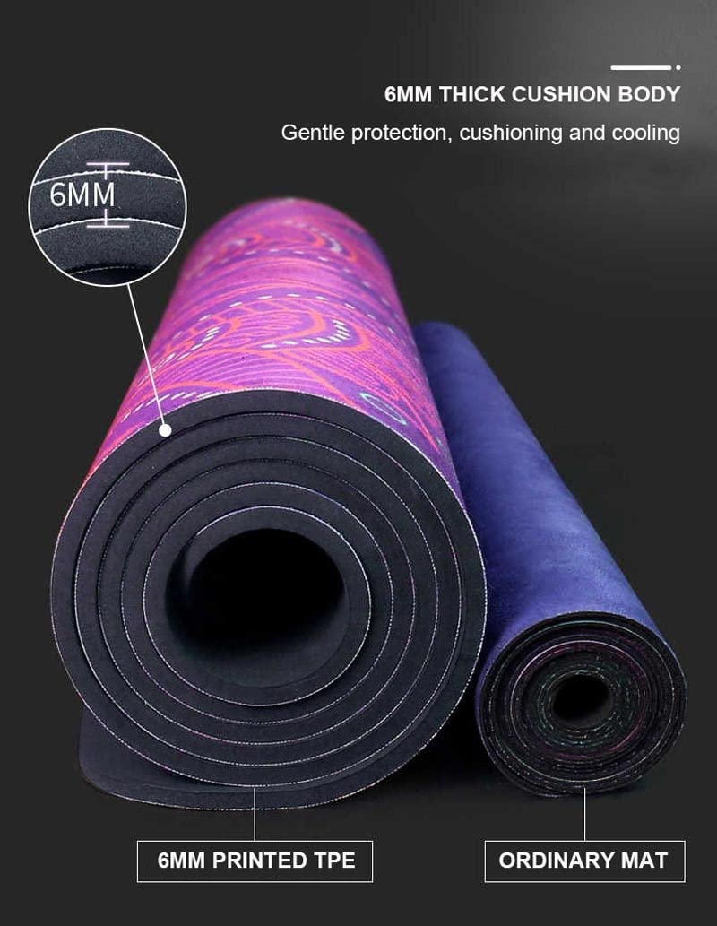 KJHD Yoga Mat Suede and TPE Material Non Slip Folding Printing Mat 6mm Thickened Widening Lengthening Beginner (Color : A)