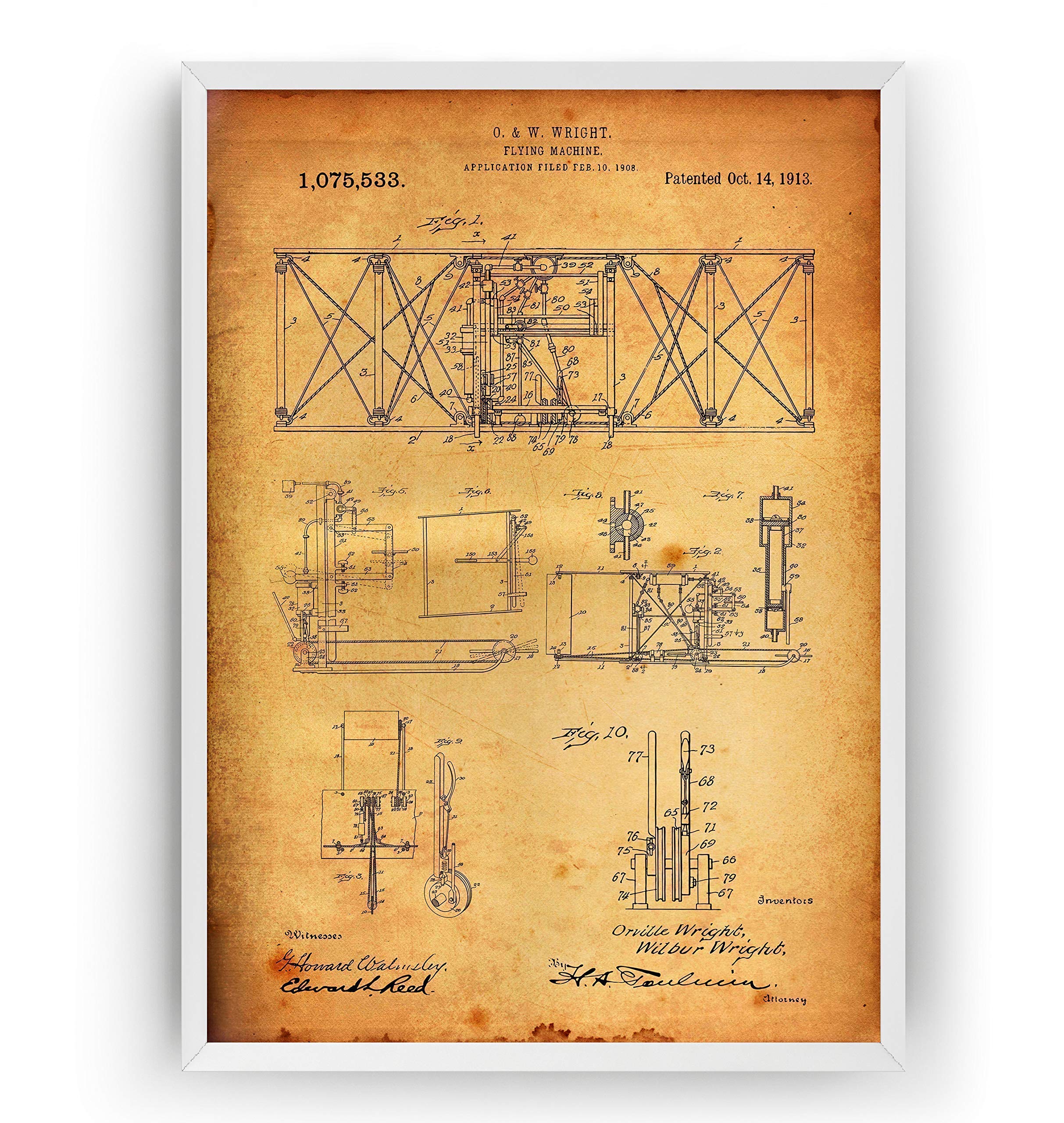Magic Posters Wright Brothers Patent Prints - Flying Machine 1913 - Vintage Art Posters Pilot Gifts For Men Women Aviation Blueprint - Frame Not Included