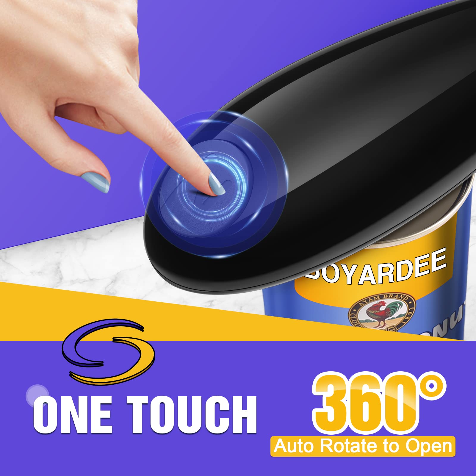 One Touch Electric Can Opener Easy Open Any Can Size with Smooth Edge, Hands Free and Battery Operated Electric Can Openers for Kitchen, Kitchen Gadget Electric Can Opener for Seniors with Arthritis