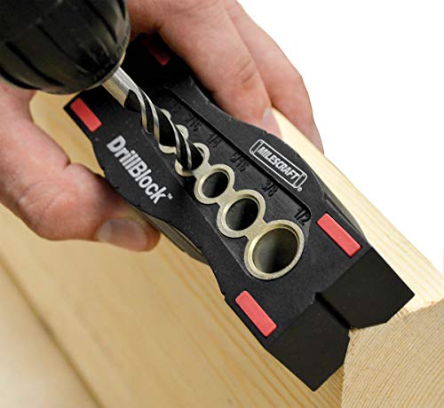 Milescraft 1312 DrillBlock Handheld Drill Guide - Perfect 90(degree) Drilling - 6 Steel Bushings - Anti-Slip - V-Drill Guide - Works on Flat, Angled and Round surfaces