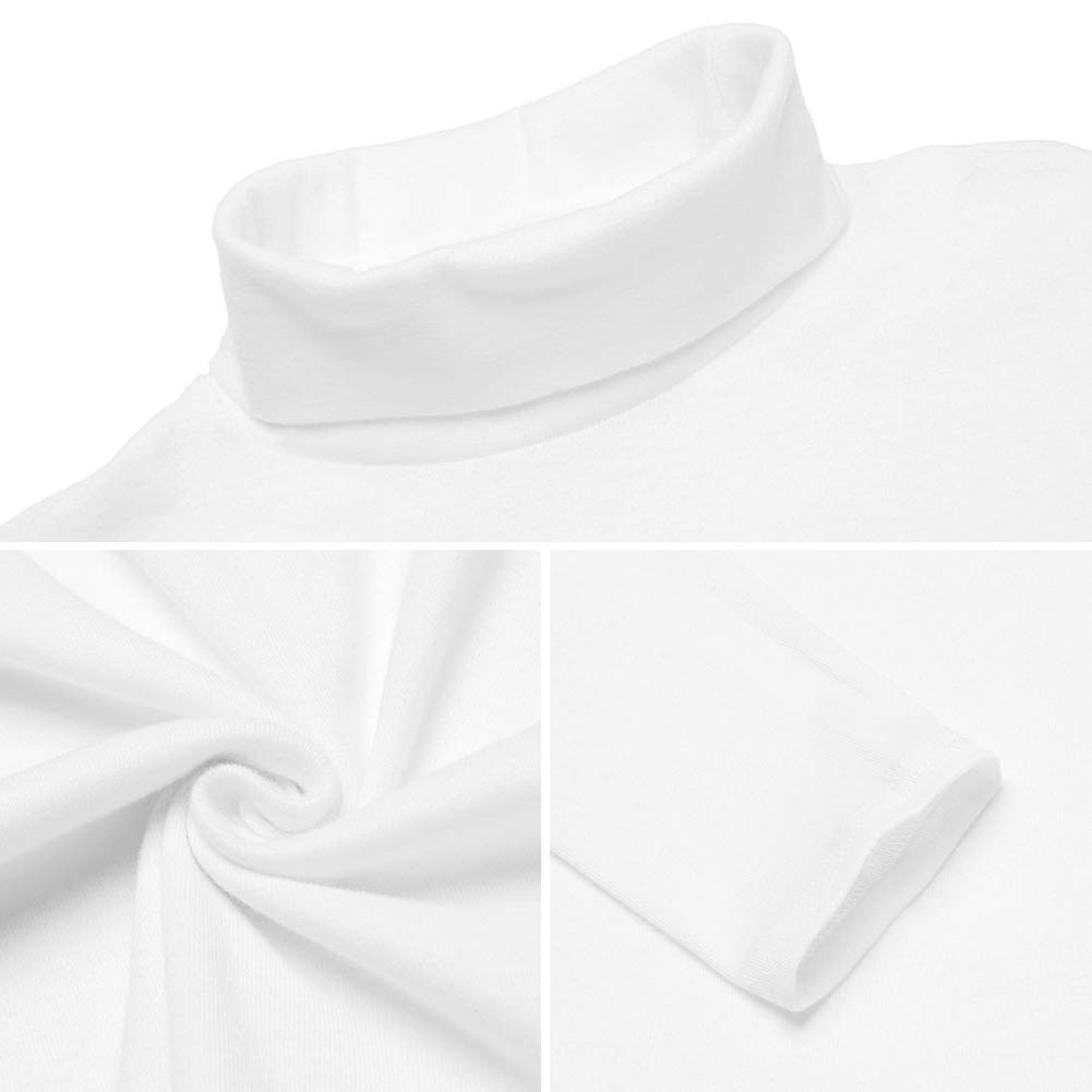 LONGBIDA Men's Turtleneck Slim Fit Pullover Top Long Sleeve Thermal Basic T Shirt (White(294 Thin),S)