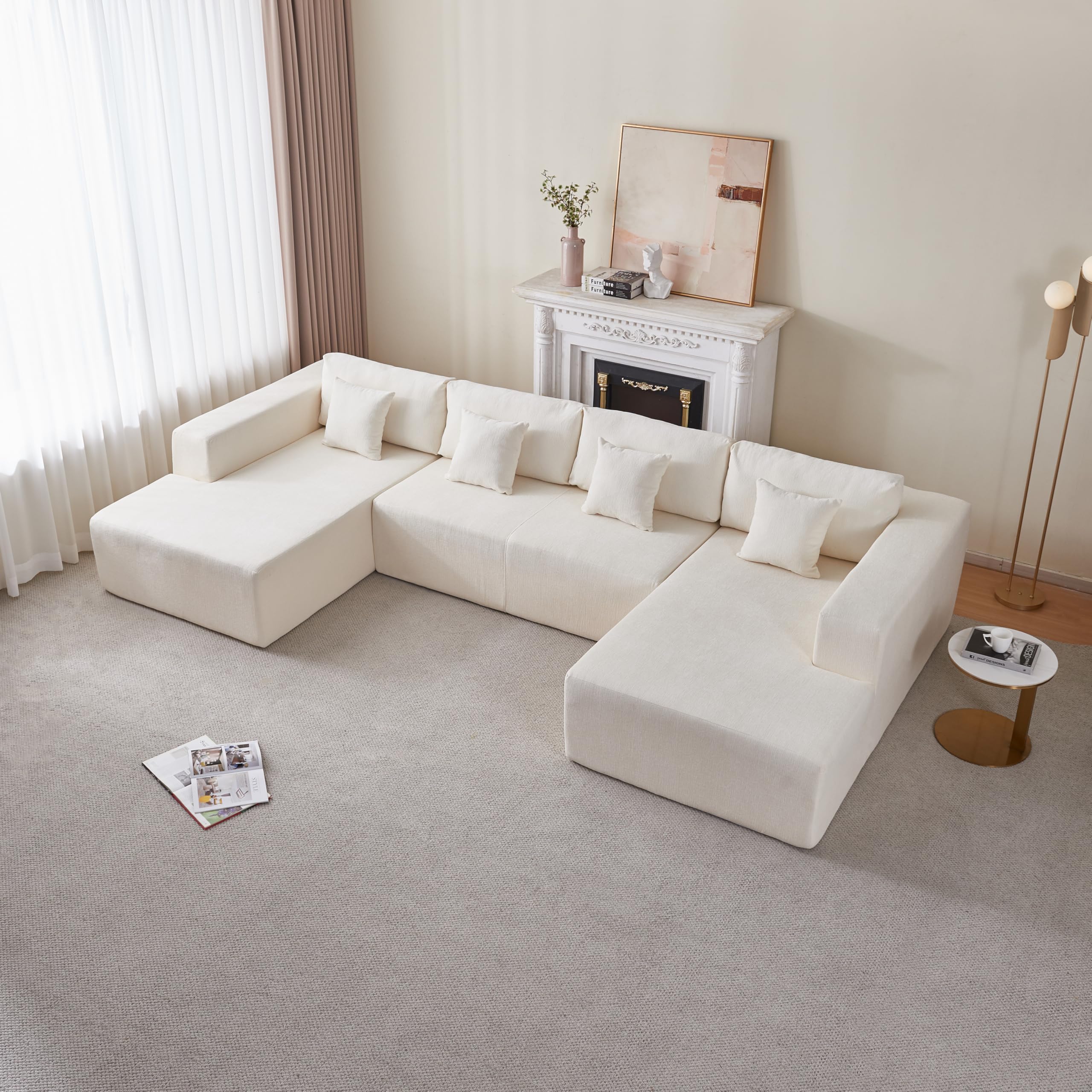 U-Shaped Modular Sectional Sofa - Oversized Convertible U Shaped Sofa Couch with Plush Cushions, Comfy Modular Sofa Couch for Living Room, Modern U Shaped Sectional Sofa (Beige)
