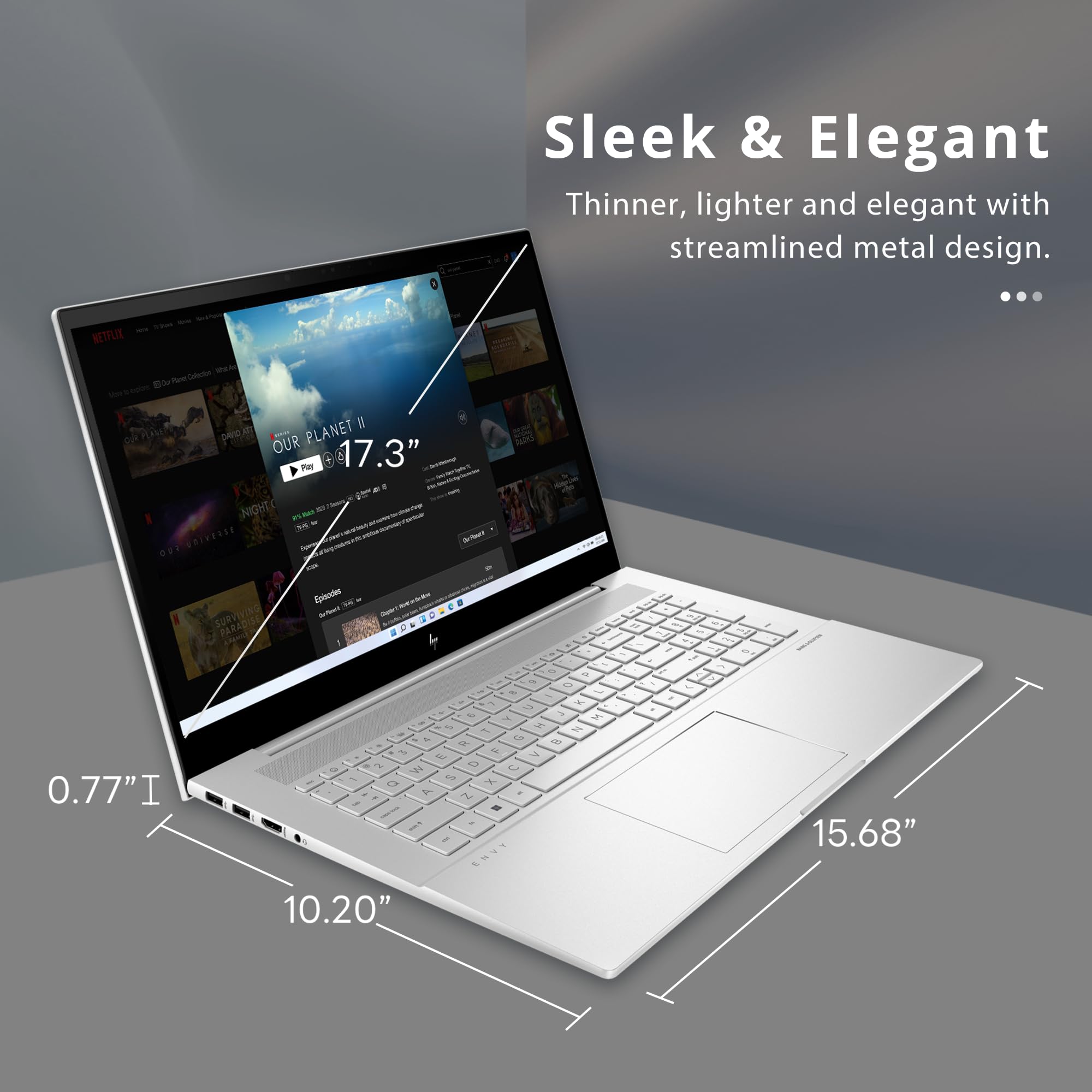 HP Envy 17.3" FHD IPS Touchscreen Laptop, Intel Core i7-1260P, 32GB RAM, 1TB PCIe SSD, Backlit Keyboard, Intel Iris Xe Graphics, 5MP IR Camera, WiFi 6E, Win 11 Pro, Silver, 32GB Snowbell USB Card