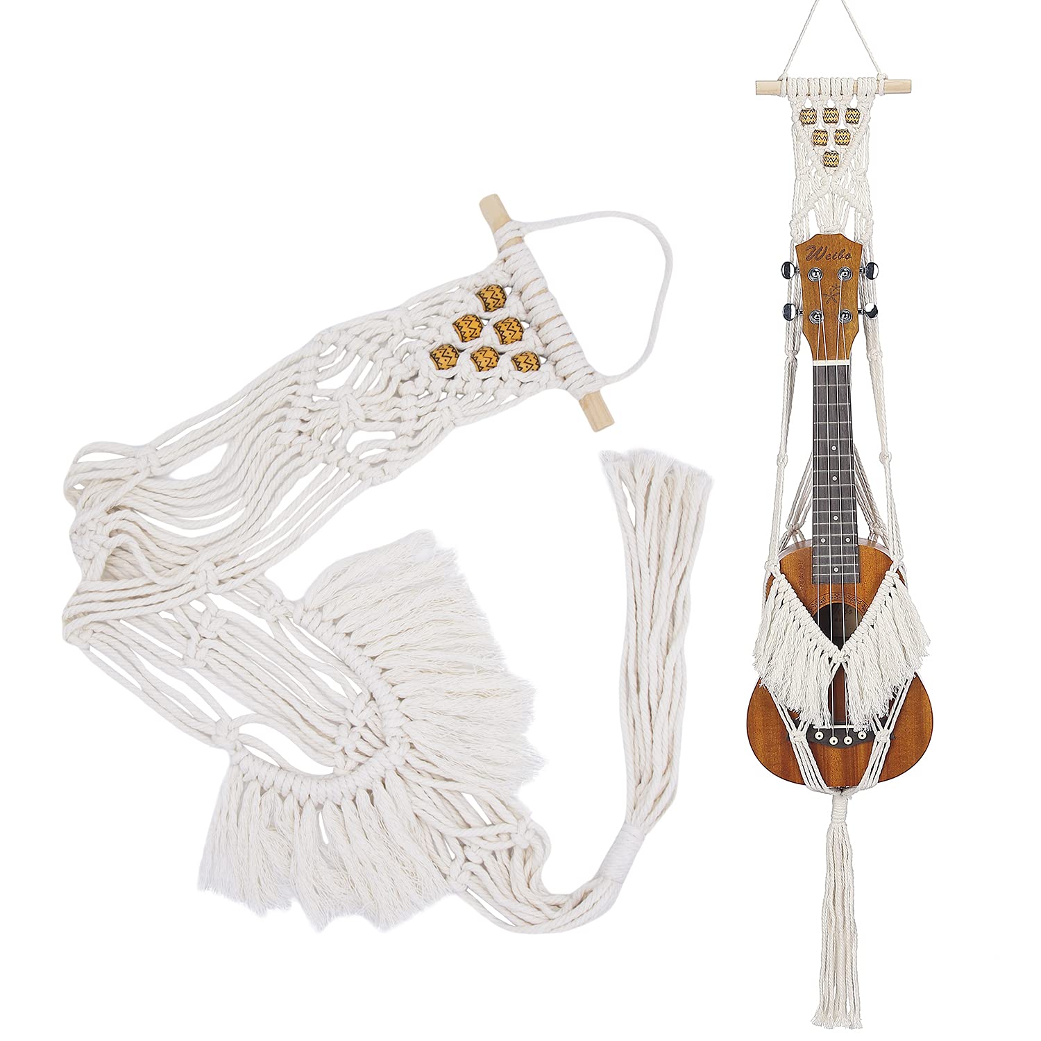 Macrame Ukulele Hanger Macrame Wall Mount Hanger Stand Holder for Soprano Ukulele Wall Decor Ukulele Case Alternative Kit