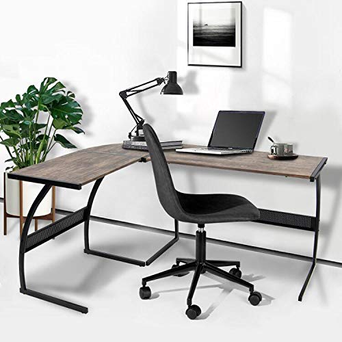Homycasa L-Shaped Home Office Computer Desk,The Metal Table Corner and Wood Rustic Corner Desk Have Enough Space for Work