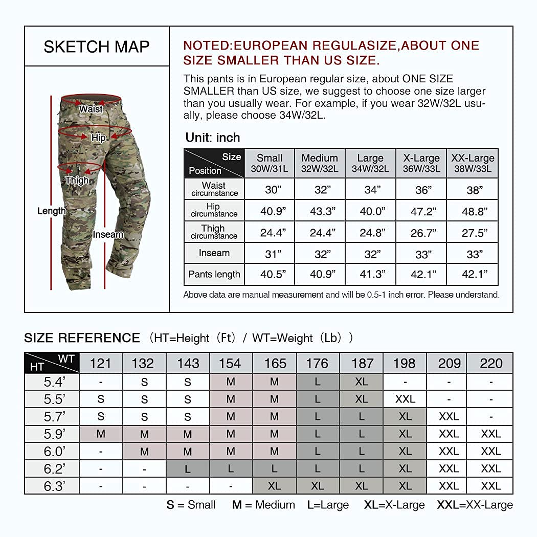 IDOGEAR Tactical Pants for Men Combat Pants with Hidden Knee Pads Military Camo Apparel Ripstop Multi-Pocket Outdoor Trousers (Multi-camo, 36W x 33L)