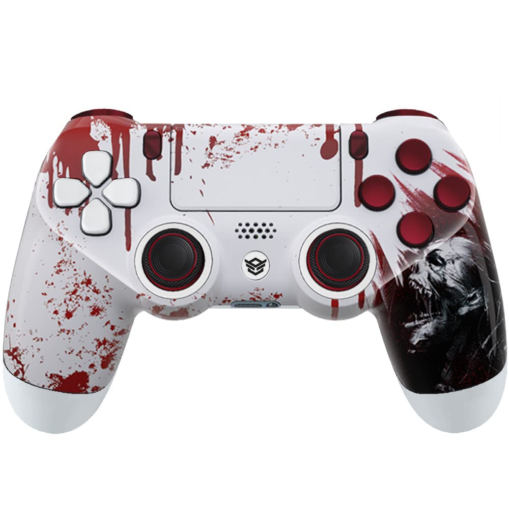 HEXGAMING NEW EDGE 4 Back Buttons & Interchangeable Thumbsticks & Hair Triggers Compatible with ps4 Modded Controller with Paddles - Bloodthirsty Zombie