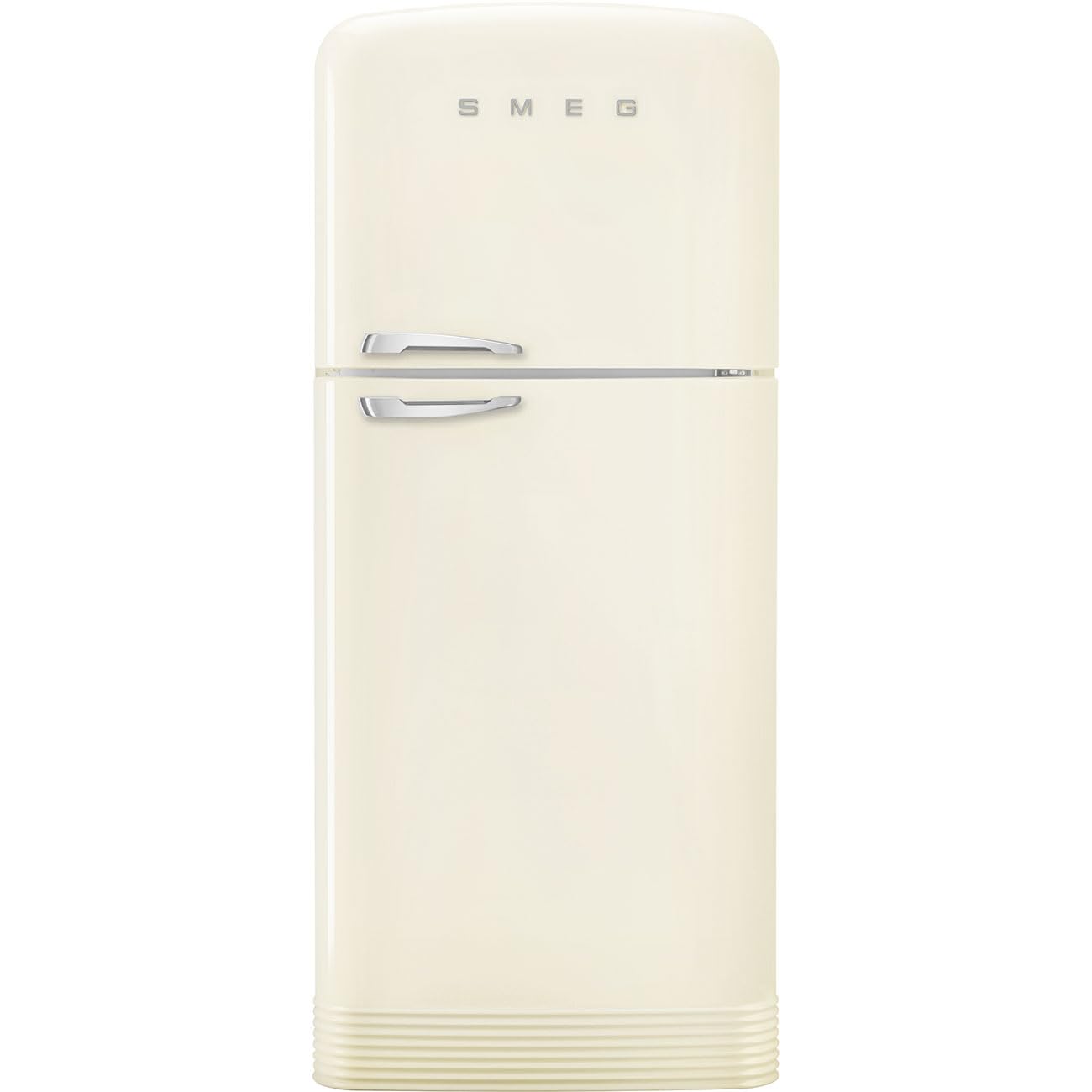 Smeg FAB50 50's Retro Style Aesthetic Top Freezer Refrigerator with Ice Maker 19.28 Cu Total Capacity Multiflow Cooling System Adjustable Glass Shelves Left Hand Hinge Cream Made In Italy