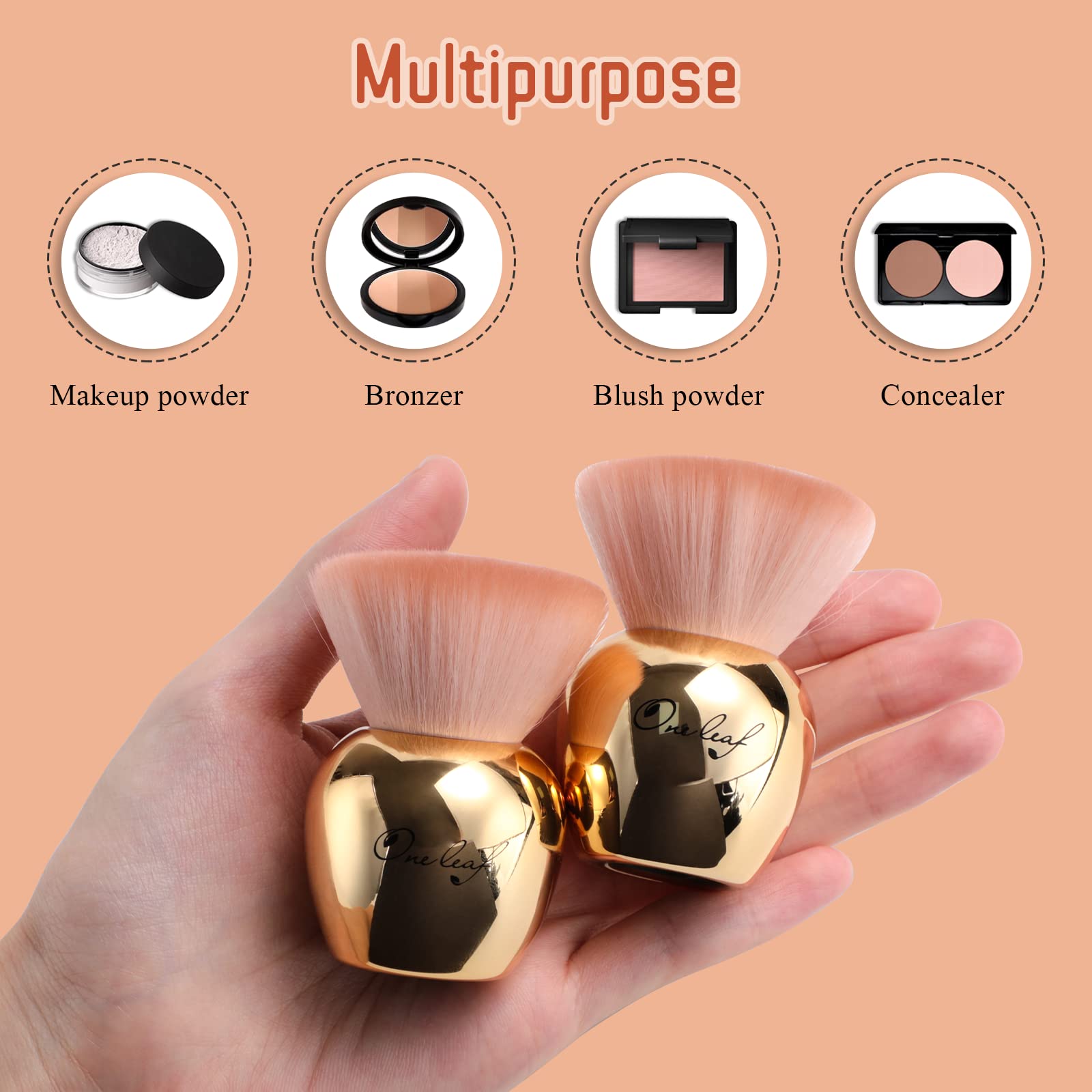 Oneleaf Kabuki Makeup Brushes Premium Synthetic Flat Foundation Kabuki Makeup 2 Pcs Brush Set, Golden (Flat)