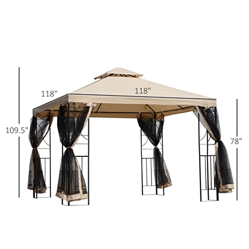 RUIZE 10×10 Ft Hardtop Gazebo Galvanized Steel Canopy with Netting and Shaded Curtains Aluminum Frame Polycarbonate Hardtop Gazebo for Backyard, Patio, Garden