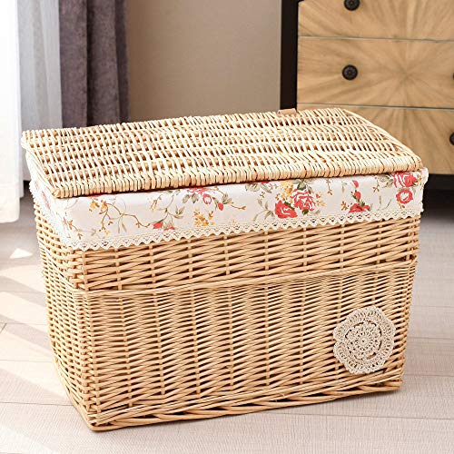 Jaquiain Wicker Storage Basket Hand-Woven Storage Basket Container with Lid for Desktop