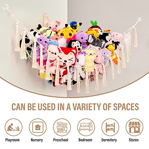 IYOG Stuffed Animal Net or Hammock (41inx41inx52in) - Corner Net for Stuffed Animals for Wall - Stuffed Animal Storage - Toy Hammock -Stuffed Animal Hammock (Cream) Hardware Included