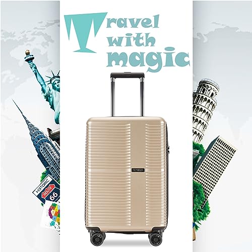GinzaTravel business series, PC material, TSA lock, rare color standard size suitcase (Champagne, 3-Pc Set (20”-24”-28”))