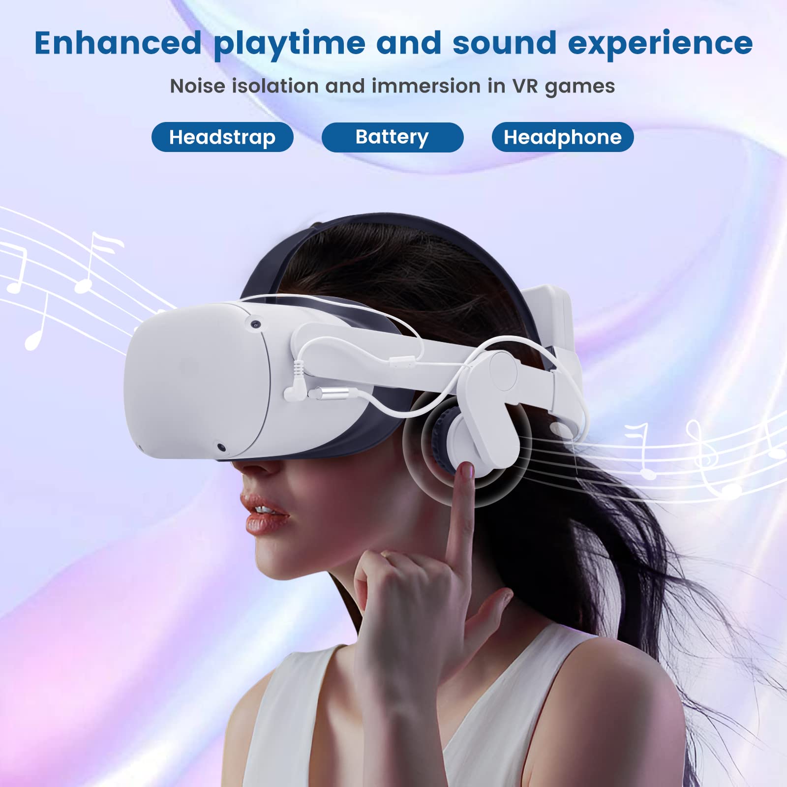 Lampelc Headphone Head Strap with 8000mah Battery Pack for Oculus/Meta Quest 2, On-Ear Audio Elite Strap Headstrap Replacement Accessories for Enhanced Sound Effects, Playtime Comfort in VR
