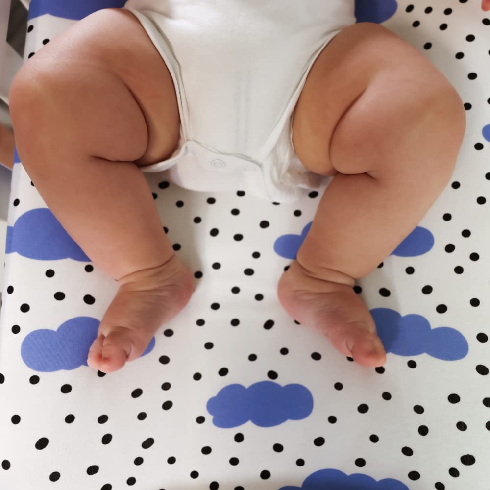 Norani Baby Changing Pad Cover | Softest Organic Cotton | Diaper Changing Pad Cover | Fitted | Infant and Toddler | Nursery | Happy Blue Clouds