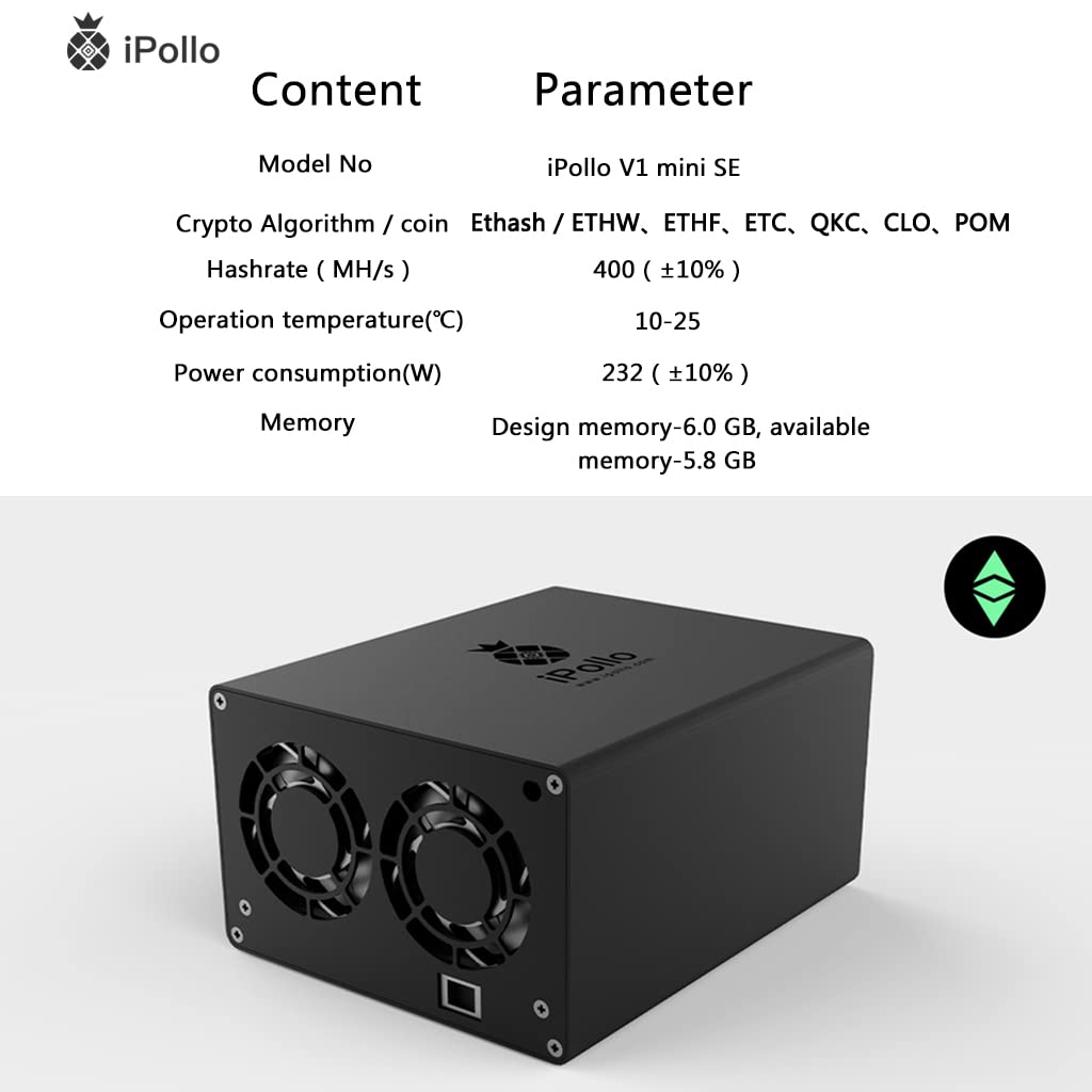 New iPollo V1 Mini SE Plus Miner 400MH/s RAM:6G Crypto ETC, ETHW, ETHF WiFi Version with PSU Ready Stock