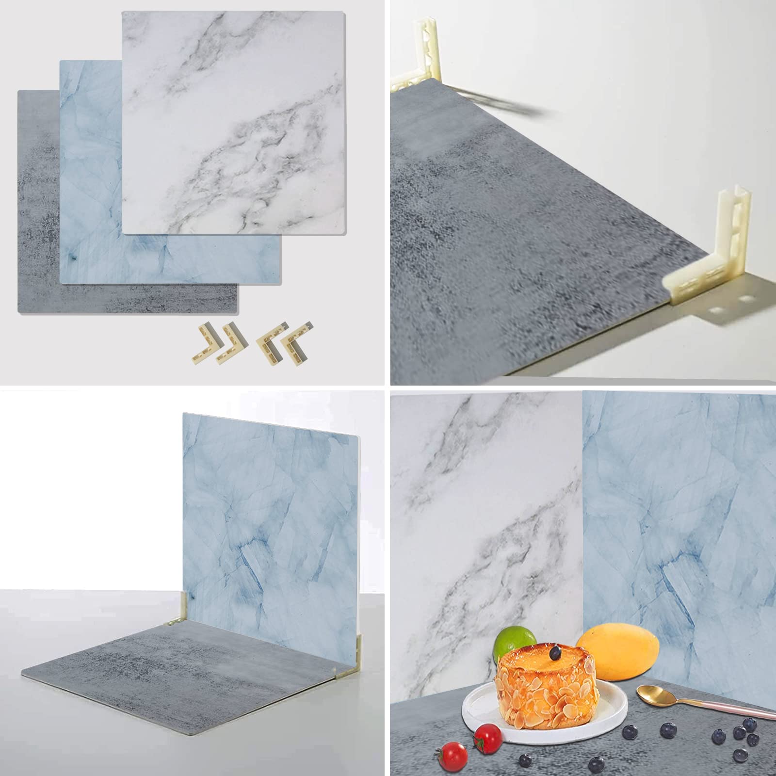 iProtech 5PCS 10Patterns Double Sided Photography Background Boards with 4 brakets, Waterproof Reusable 16x16in Cement/Marble/Wood/Brick Texture Photo Backdrop Props for Food Jewelry Cosmetics