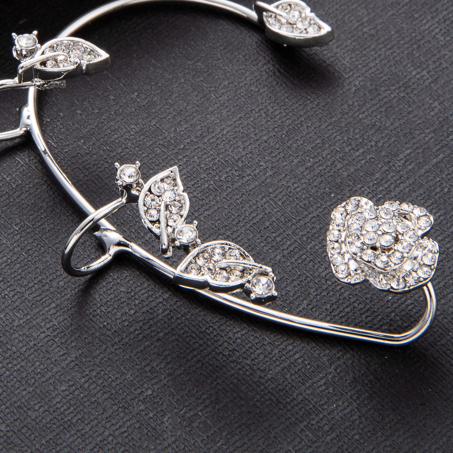 LOREMOW 2 Pair Butterfly Clip on Earrings Ear Flower Clip Earrings for Women Dangle Non Pierced Earring Cuff Wrap Earrings Set Silver 17