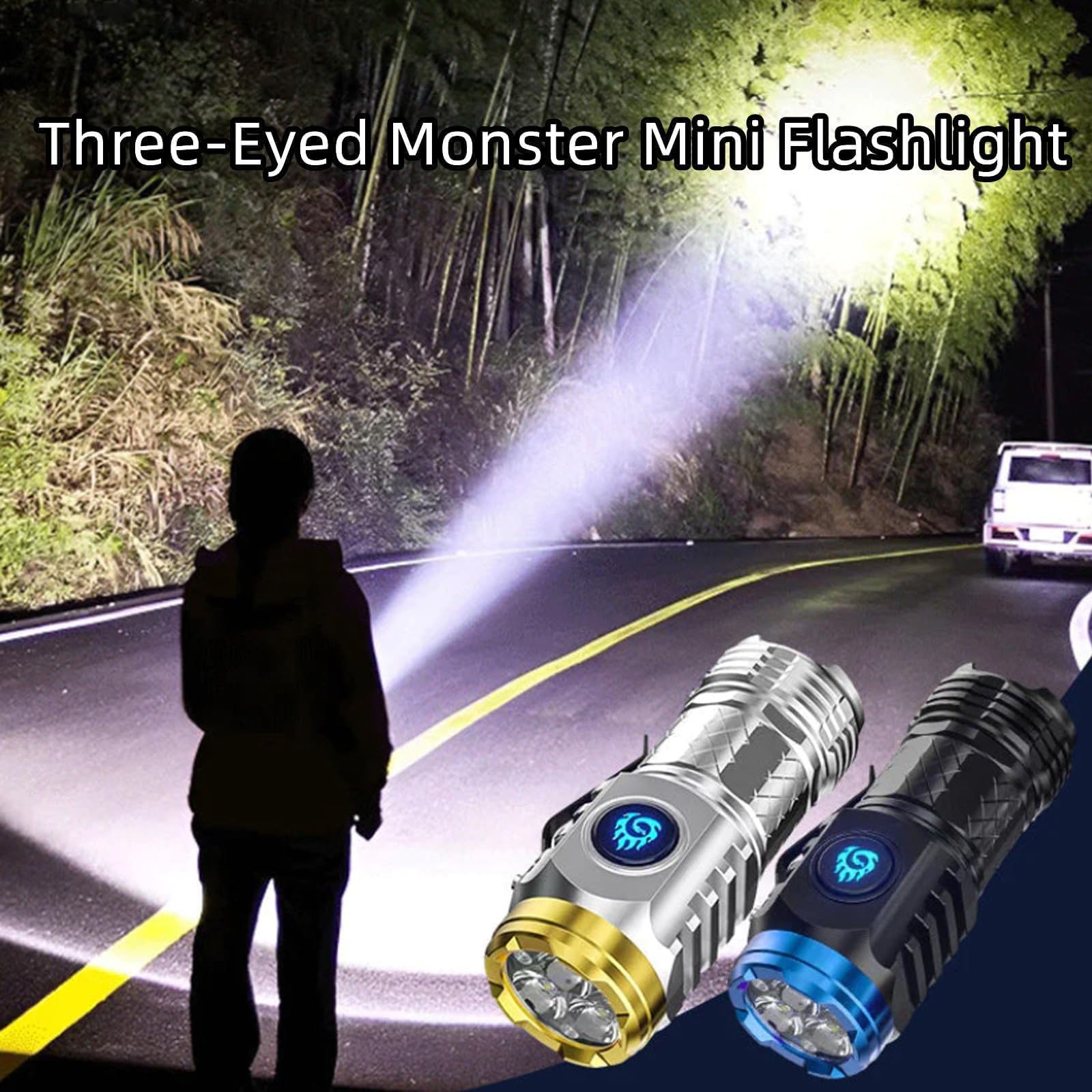Springmart247 Flashlight, Springmart Mini Flashlight, Spring Mart Flashlight, German Three-Eyed Monster Mini Flash Super Power Flashlight,Thumb Flashlight Mini Flashlights Waterproof (Sliver*2)