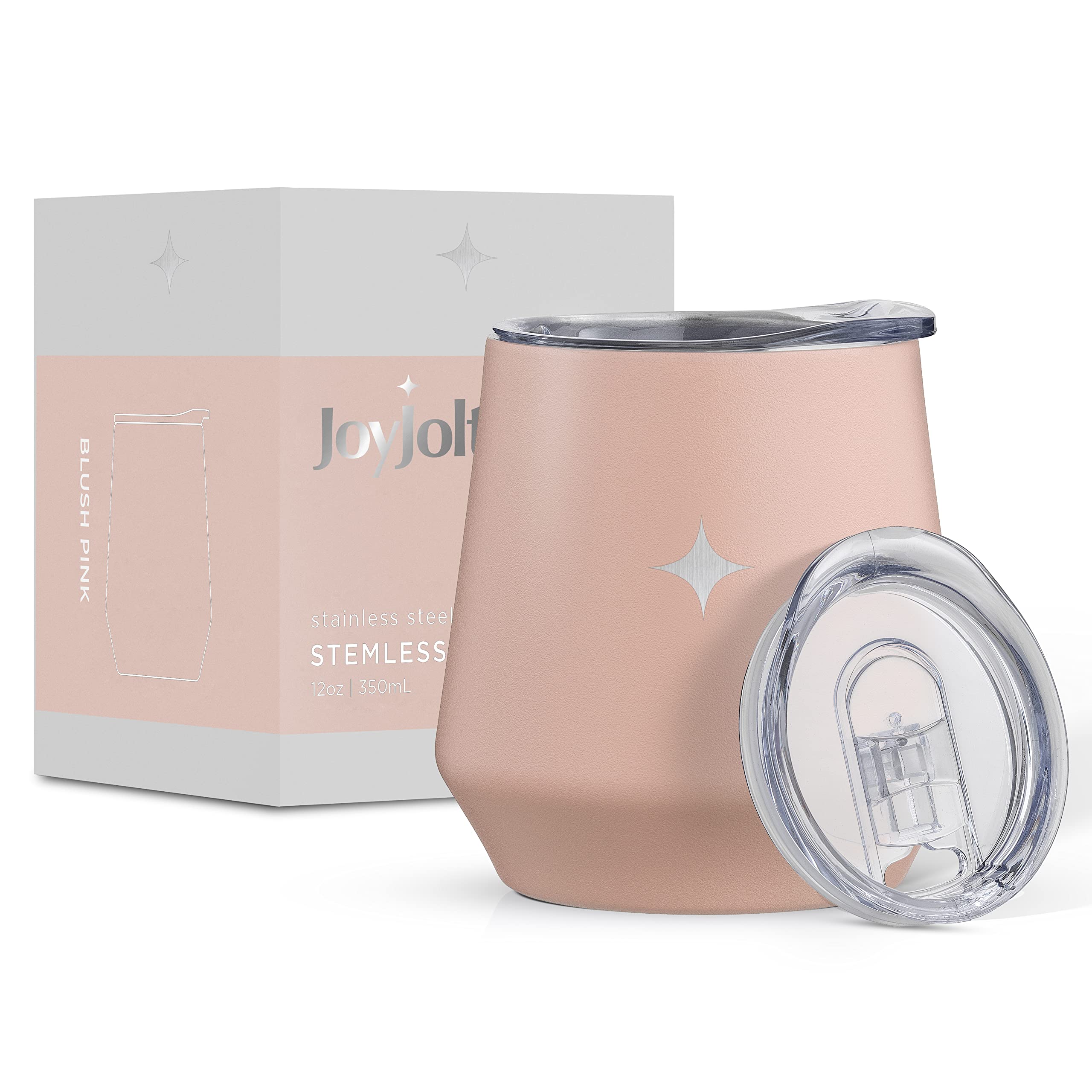JoyJolt Tri-Insulated Wine Tumbler with Lid Pack. 12 oz Tumbler, Slider and Straw Lids. Vacuum Double Walled Stainless Steel Stemless Wine Glass, Copper Lined for Very Cold Drinks, Travel and Camping