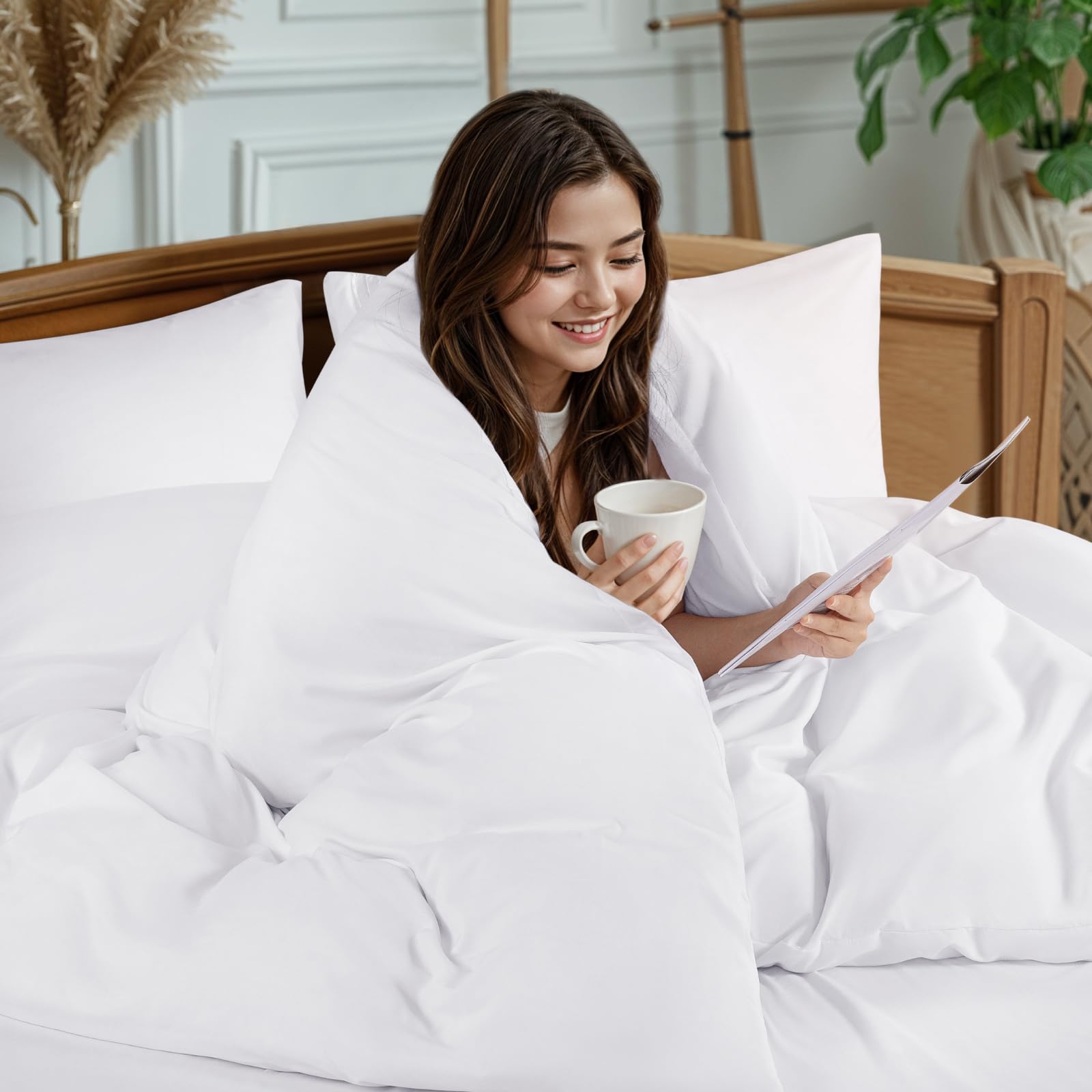 SONORO KATE Duvet Cover Queen,Washed Microfiber Queen Size Duvet Cover Set,Soft & Breathable with Zipper Closure & Corner Ties(White-8,Queen)