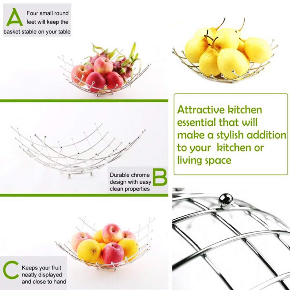 iPstyle Fruit Basket Countertop Fruit Bowl Holder & Decorative Bowl Stand with Free Screws, Perfect for Fruit, Vegetables, Snacks, Household Items, and Much More (Silver)